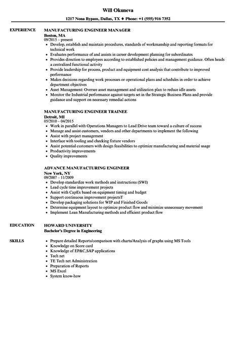 Sample Resume Of Manufacturing Engineer