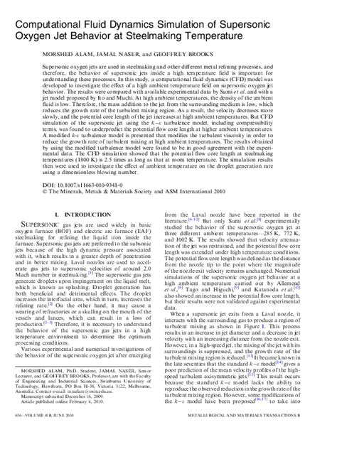 Pdf Computational Fluid Dynamics Simulation Of Supersonic Oxygen Jet Behavior At Steelmaking