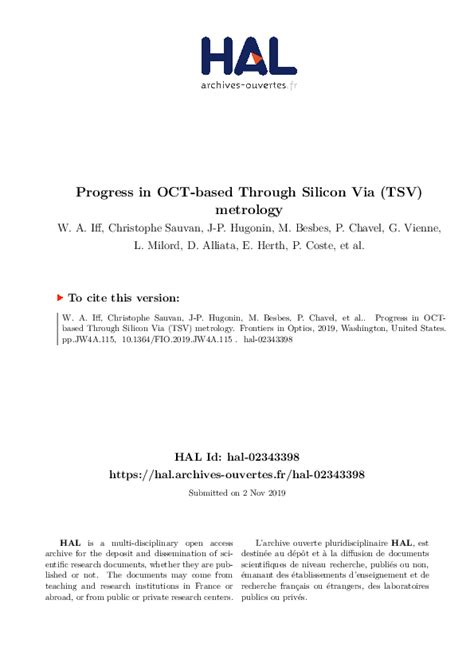 Pdf Progress In Oct Based Through Silicon Via Tsv Metrology