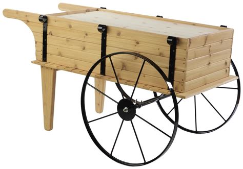 Wooden Flower Cart Steel 30” Moveable Wheels Wooden Cart Flower