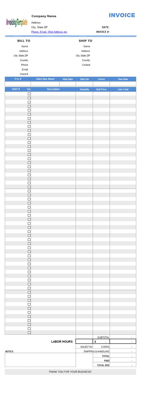 Excel Invoice Spreadsheet Regarding Multiplepage Excel Invoice