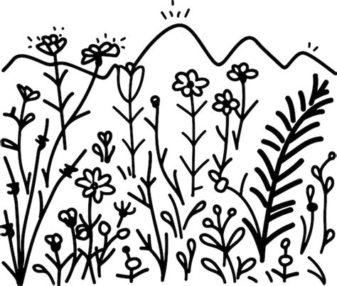Premium Vector Wildflower Meadow Collection Line Art Silhouette Black