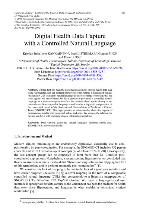 Pdf Digital Health Data Capture With A Controlled Natural Language