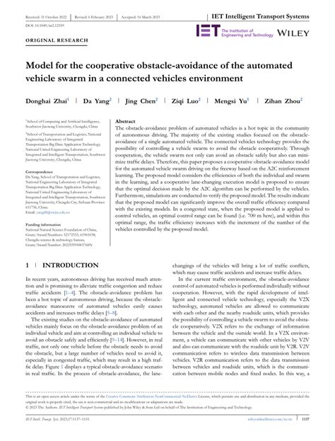 Pdf Model For The Cooperative Obstacle‐avoidance Of The Automated