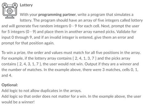 Solved Lottery With Your Programming Partner Write A