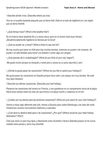 Igcse Edexcel Speaking Practice Topic A Teaching Resources