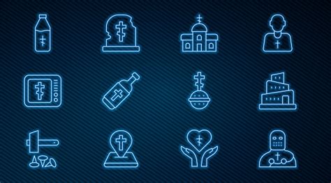 세트 라인 기사 성전사 바벨 타워 성경 이야기 교회 건물 거룩한 물 병 온라인 교회 목사 설교 기독교 십자가와 묘비 아이콘 무덤 벡터 심장에 대한 스톡 벡터 아트 및 기타