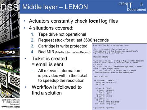 Data Storage Services CERN IT Department CH Genève Switzerland t DSS Tape Monitoring