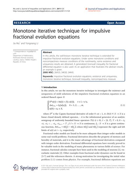 Pdf Monotone Iterative Technique For Impulsive Fractional Evolution