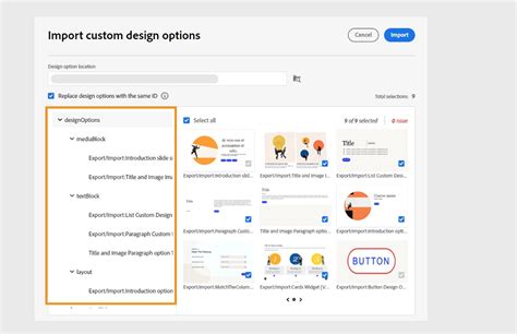 Adobe Captivate에서 사용자 정의 디자인 옵션 가져오기