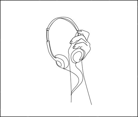 Premium Vector Continuous One Line Drawing Of Hand Holding Headphone Hand Holds Earphone Line