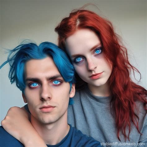 agatha volkomenn with male guy that has half his hair blue and half his hair red and has pomnis ...