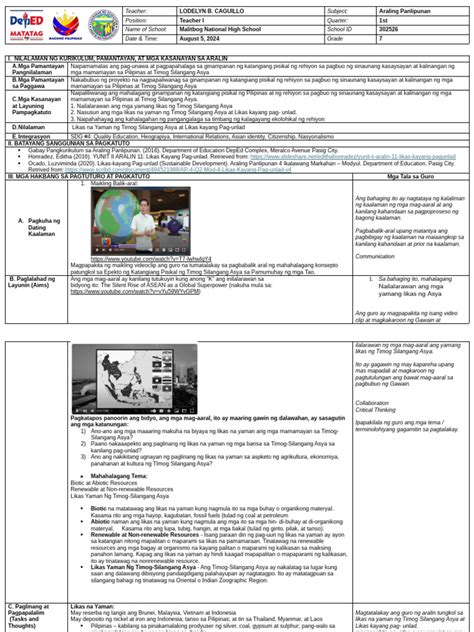 Q1week 2 Grade 7 Matatag Lp Pdf