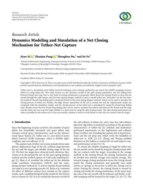 PDF Dynamics Modeling And Simulation Of A Net Closing Mechanism For Tether Net Capture