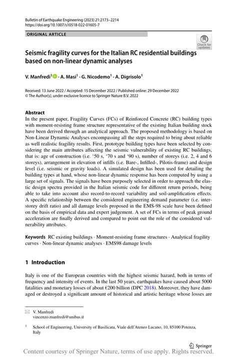 Seismic Fragility Curves For The Italian Rc Residential Buildings Based