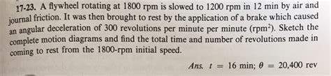 Solved A Flywheel Rotating At 1800 Rpm Is Slowed To 1200 Rpm
