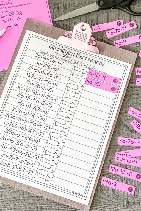 Combining Like Terms And Simplifying Expressions Matching Activity Worksheet Combining Like