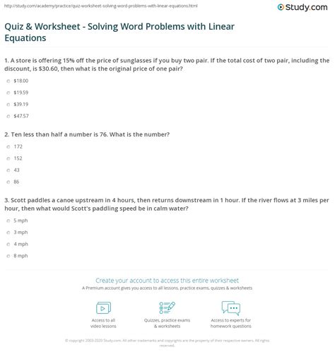 Solving A Word Problem With 2 Unknowns Using A Linear Equation Worksheets Library