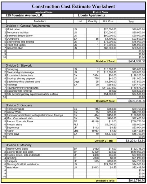 Construction Divisions Spreadsheet Intended For Residential