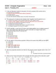 Quiz Sol Win CS Computer Organization Quiz Thursday Winter Solution In