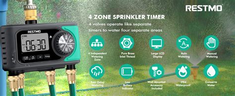 Restmo 4 Outlet Sprinkler Timer With Brass Inlet 4 Zone Programmable Water Timer