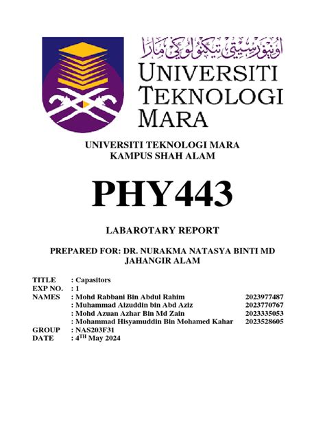 Phy443 Lab Report No1 Pdf Capacitance Capacitor