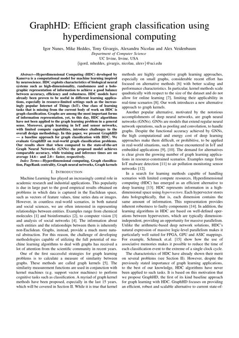PDF GraphHD Efficient Graph Classification Using Hyperdimensional Computing