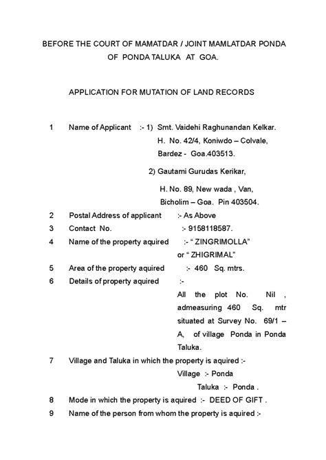 Mutation Application For Land Records Ponda And Sattari Taluka Studocu