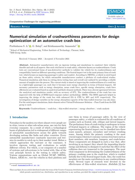 pdf numerical simulation of crashworthiness parameters for design
