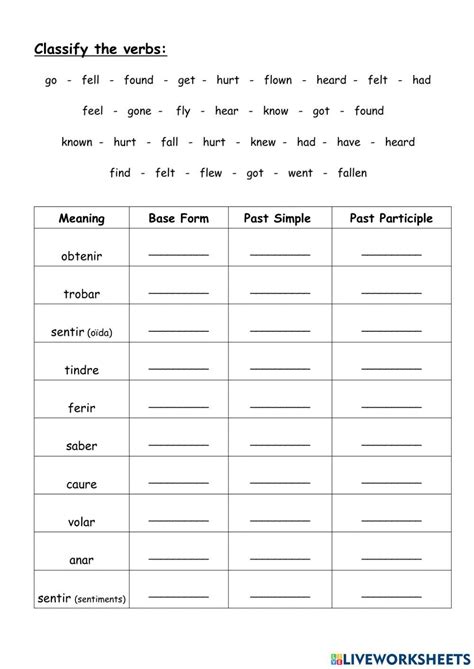 Classify The Verbs 3 Worksheet Live Worksheets