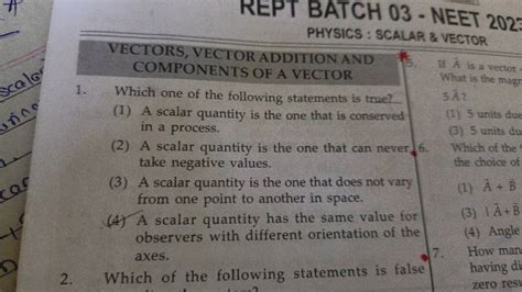 REPT BATCH NEET PHYSICS SCALAR VECTOR VECTORS VECTOR ADDITION