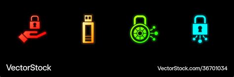Set Lock In Hand Usb Flash Drive Cyber Security Vector Image