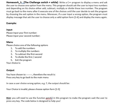 solved homework 1 {the challenge switch while write a