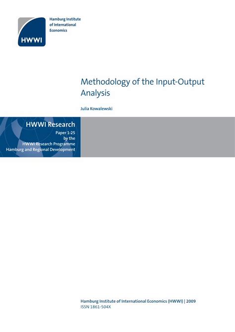 Pdf Methodology Of The Input Output Analysis Hwwi · Methodology Of