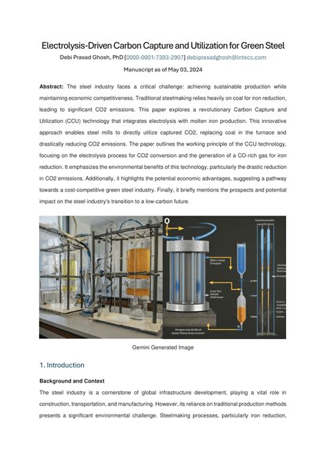Pdf Electrolysis Driven Carbon Capture And Utilization For Green Steel