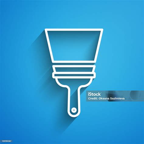 파란색 배경에 고립 된 창문 아이콘용 고무 클리너가있는 화이트 라인 클리닝 서비스 스퀴지 스크레이퍼 와이퍼 긴 그림자 벡터 가사 집안일에 대한 스톡 벡터 아트 및 기타