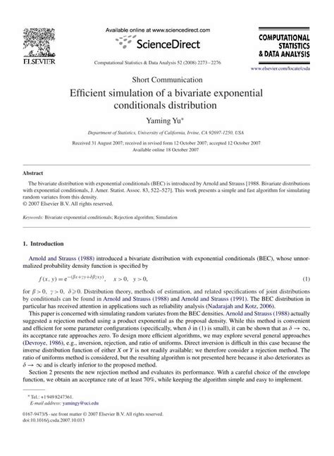 pdf efficient simulation of a bivariate exponential conditionals