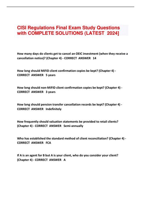 CISI Regulations Final Exam Study Questions With COMPLETE SOLUTIONS LATEST CISI