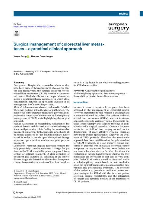 Pdf Surgical Management Of Colorectal Liver Metastases—a Practical Clinical Approach