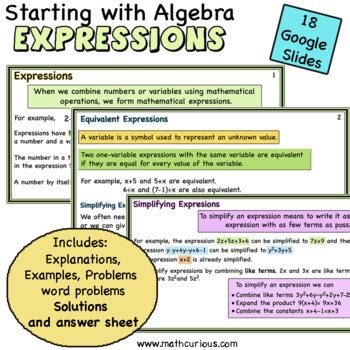 Bundle Algebra Expressions Linear Equations Inequalities Google Slides