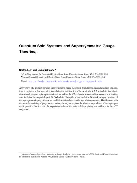Quantum Spin Systems And Supersymmetric Gauge Theories I Pdf