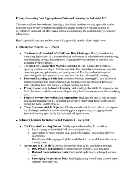 Privacy Preserving Data Aggregation In Federated Learning For Industrial Iot Pdf Internet Of