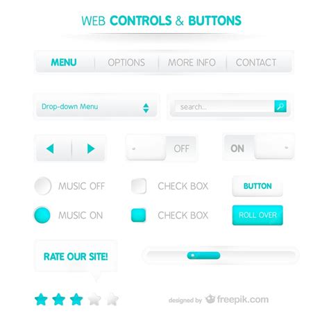 웹 컨트롤 및 버튼 템플릿 무료 벡터