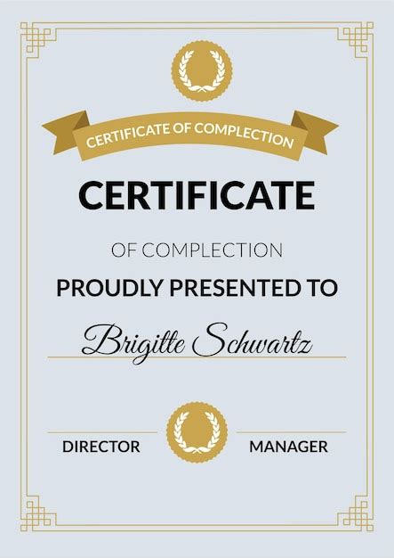 Un certificado de finalización Vector Premium
