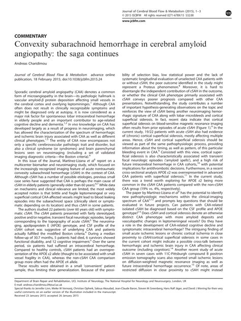 Pdf Convexity Subarachnoid Hemorrhage In Cerebral Amyloid Angiopathy