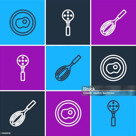 세트 라인 스크램블 에그 주방 거품기 및 주걱 아이콘 벡터 개인 장식품에 대한 스톡 벡터 아트 및 기타 이미지 개인 장식품