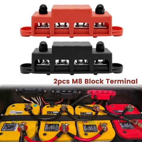 2pcs 12v 250a 4 Post Busbar Bus Bar Power Distribution M8 Red And Black