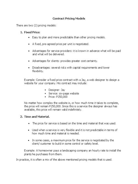 Notes For Contract Pricing Pdf Pricing Prices