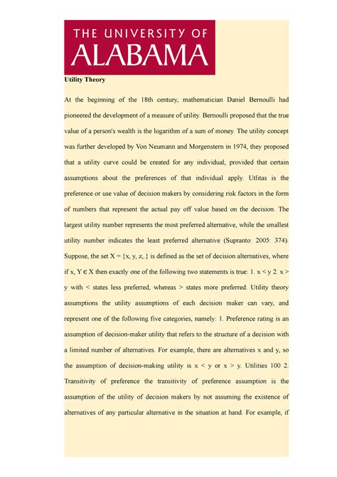 Lecture Documents Economics Utility Theory Utility Theory At The Beginning Of The 18th