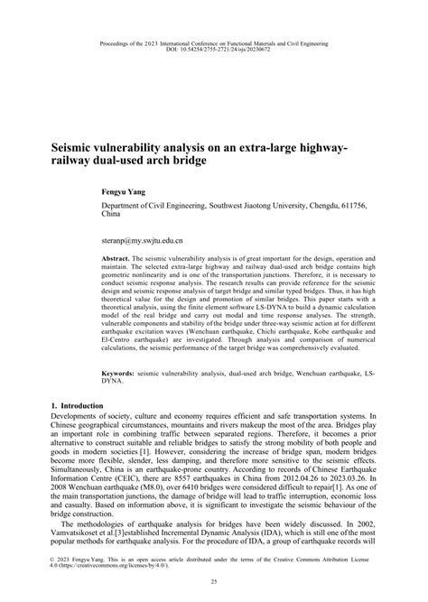 Pdf Seismic Vulnerability Analysis On An Extra Large Highway Railway Dual Used Arch Bridge